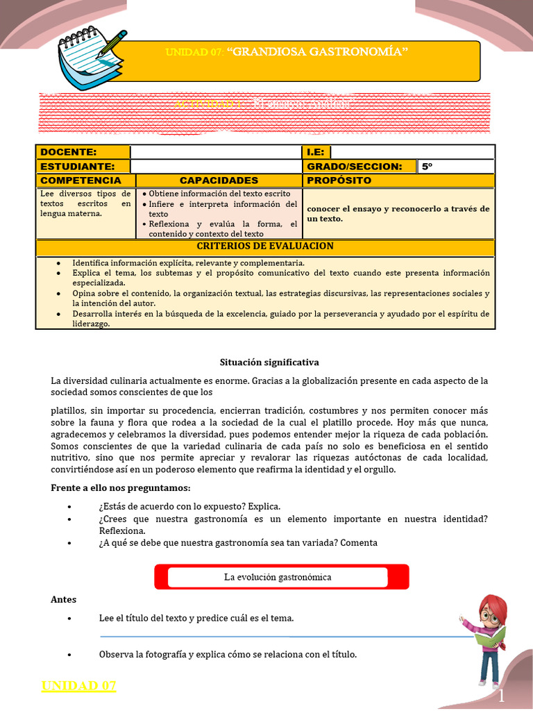 5° Act 1 Com Un 7 Sem 01-2023 | PDF | Cocina | Alimentos