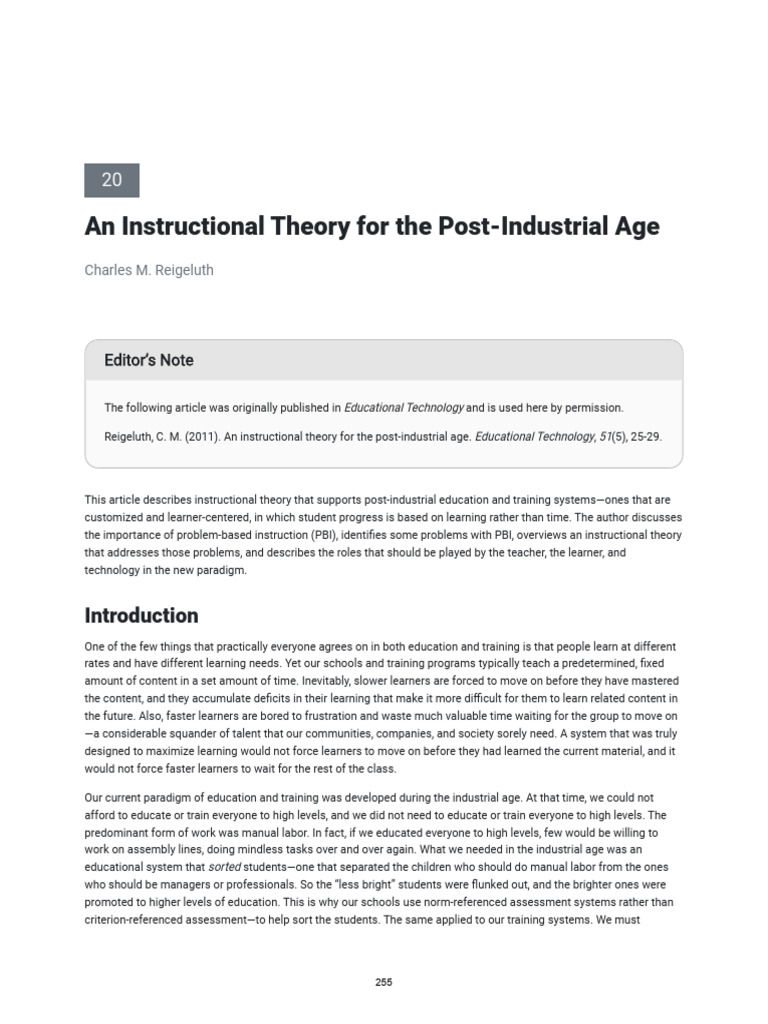 Reigeluth - An Instructional Theory For The Post-Industrial Ag | PDF ...