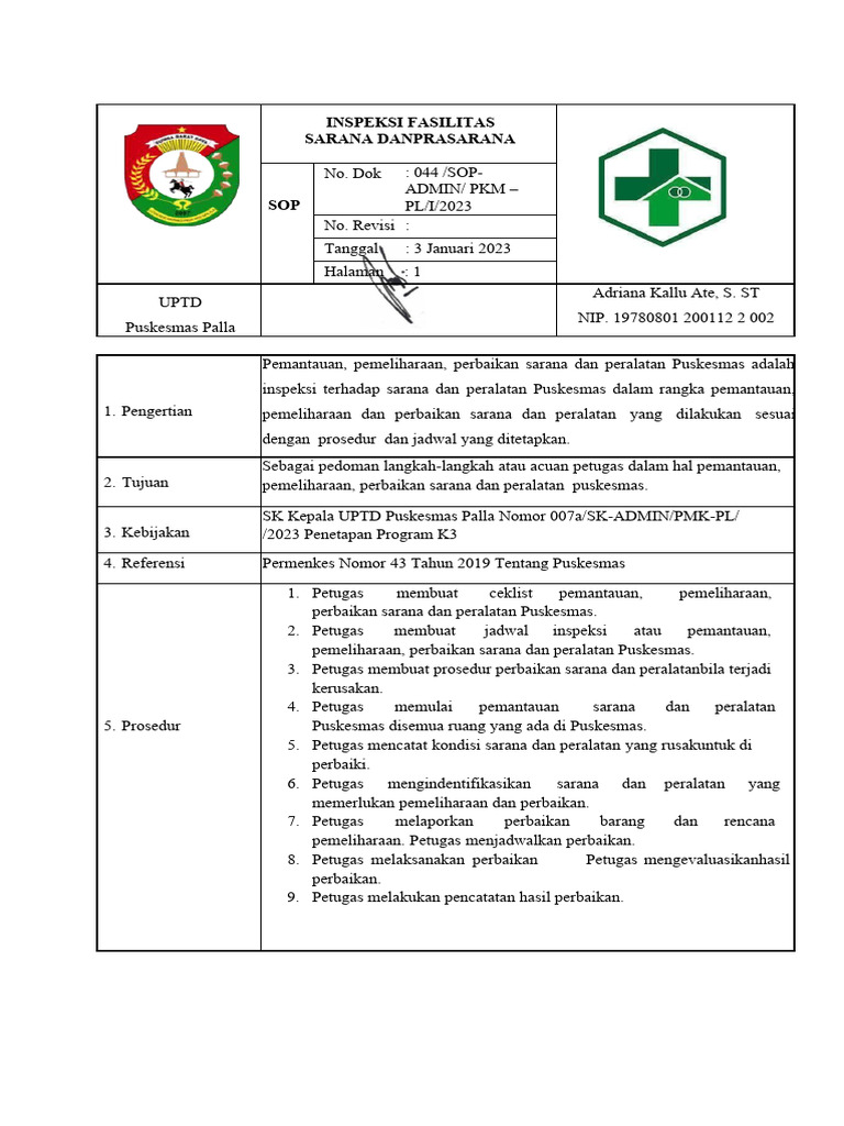 Sop Inspeksi Sarana Prasarana (1) | PDF