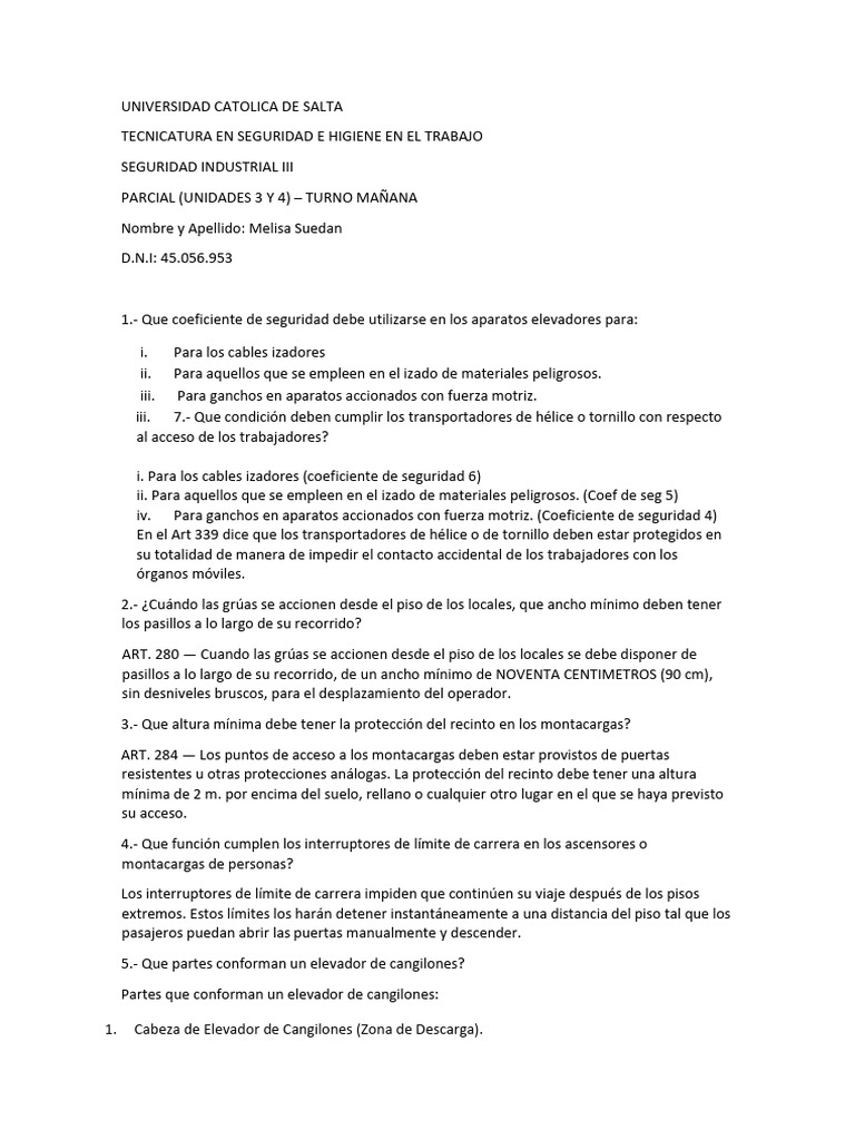 Parcial 2 Seguridad Iii 3-4 Turno Mañana | PDF | Ascensor | Ingeniería mecánica