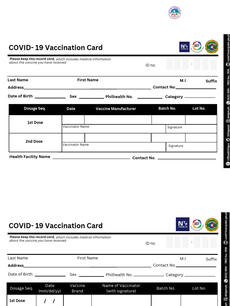 COVID-19 Vaccination Card Template | PDF | Chemistry | Dose (Biochemistry)