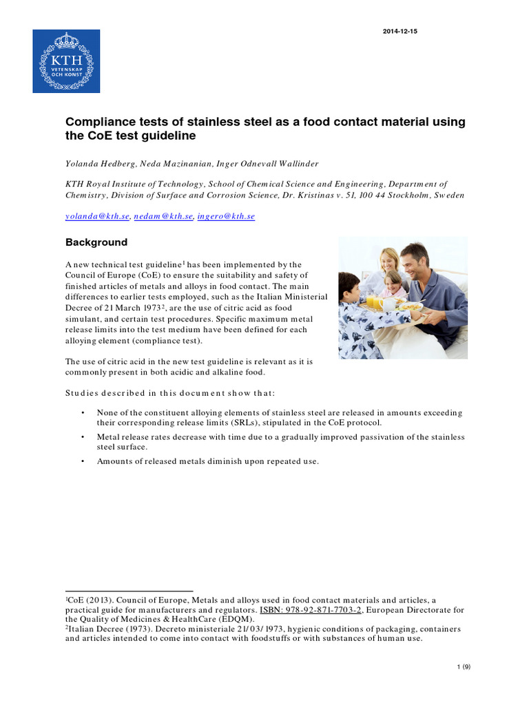 Compliance Tests of Stainless Steel Using The CoE Test Guideline | PDF ...