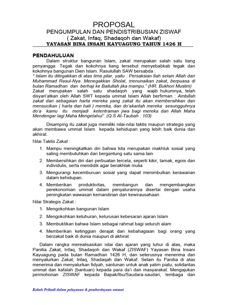 Proposal Pengumpulan ZISWAF 1426 H | PDF