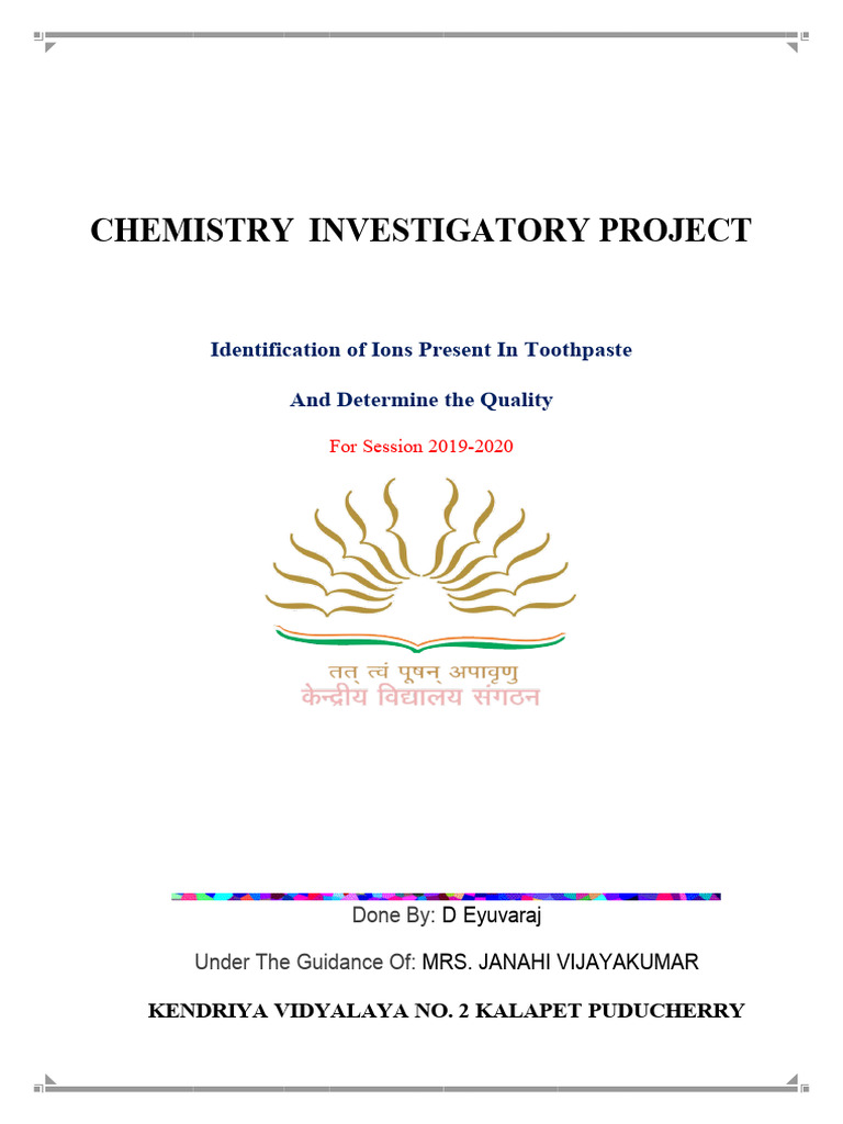 Chemistry Investigatory Project XII On Toothpaste Analysis | PDF | Chemistry | Chemical Substances