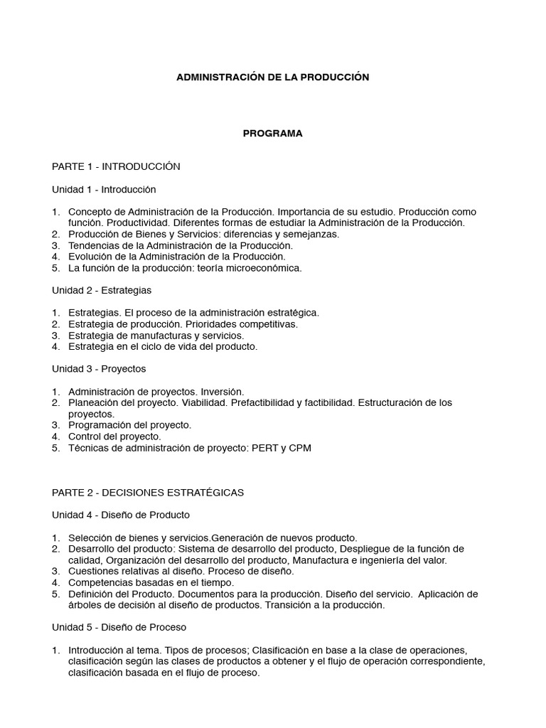 Programa de Administraci N de La Producci N | PDF | Calidad (comercial) | Planificación