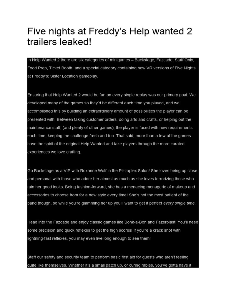 Five Nights at Freddy's Help Wanted 2! | PDF | Cooking, Food & Wine ...