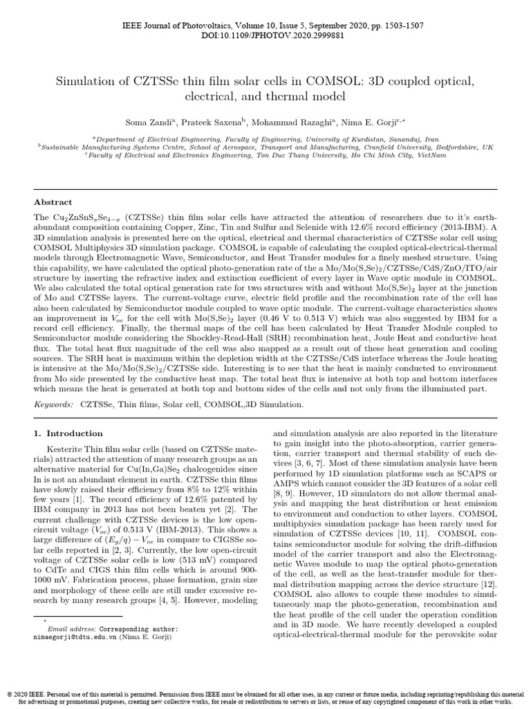 2 Solar CellSimulation of CZTSSe Thin-Film Solar Cells in COMSOL-2020 | PDF | Solar Cell | Thin ...