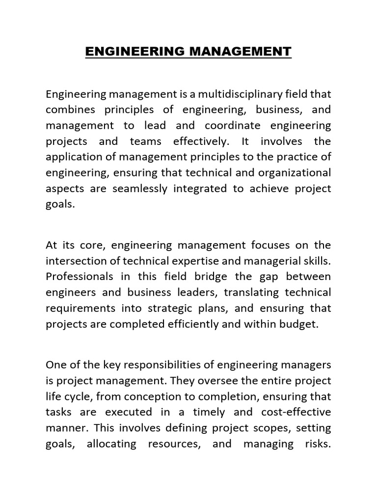 Engineering Management | PDF | Engineering | Leadership