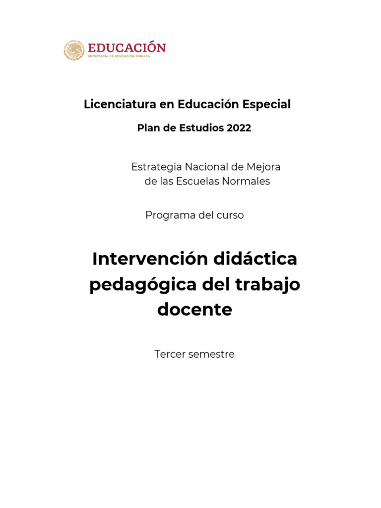 Intervención Didáctica Pedagógica Del Trabajo Docente: Licenciatura en Educación Especial | PDF ...