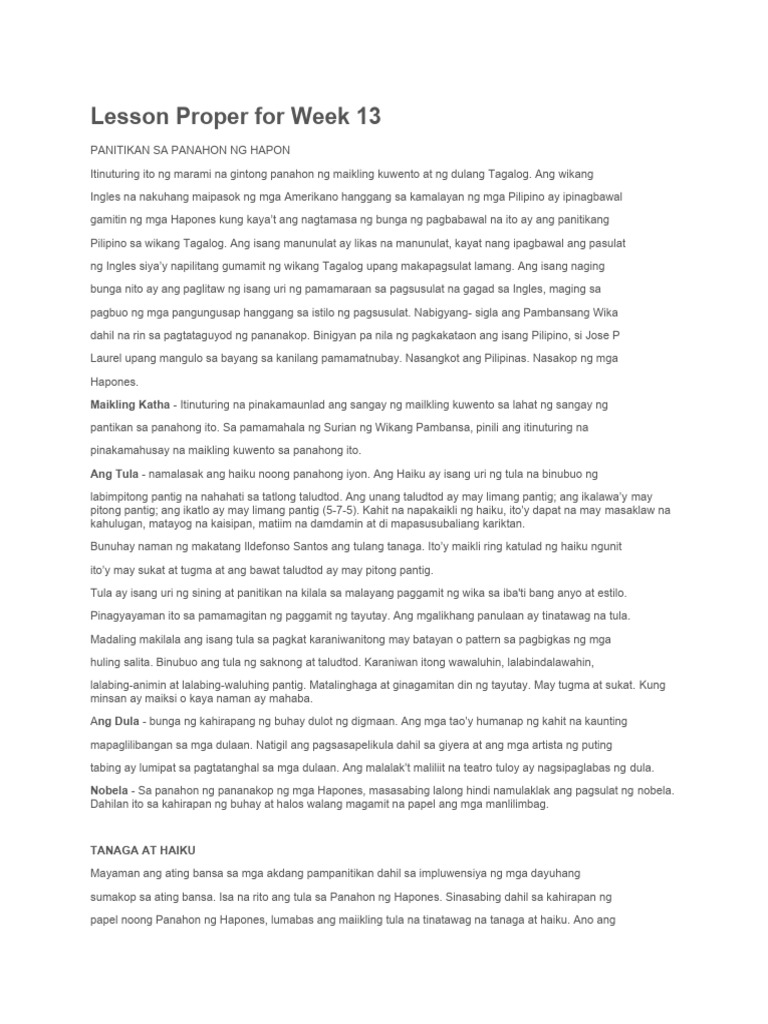 Lesson Proper For Week 13 Soslit | PDF