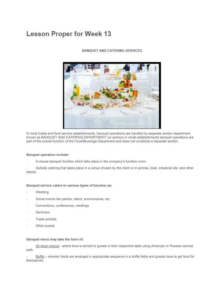 Lesson Proper For Week 13 hpc22 | PDF | Waiting Staff | Hors D'oeuvre