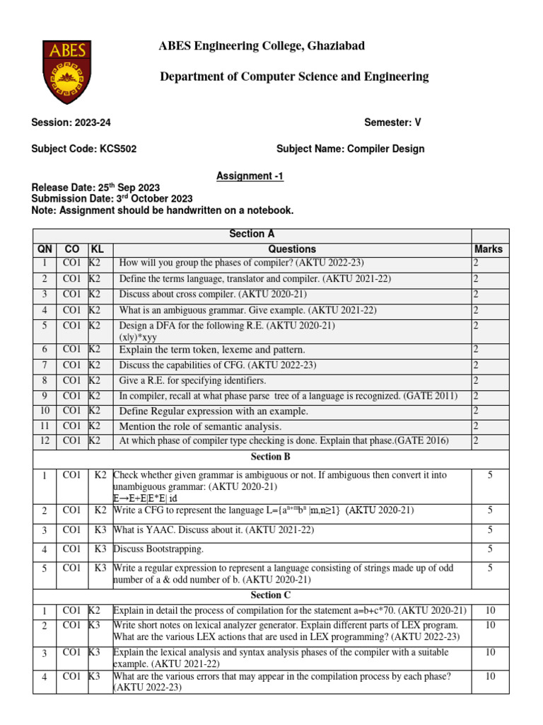 Compiler Design Assignment 2023 | PDF | Compiler | Regular Expression