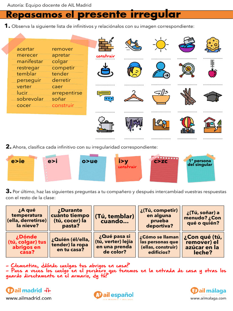 Ejercicio Espanol Ele Presente Irregular | PDF | Juegos y actividades | Métodos y materiales de ...