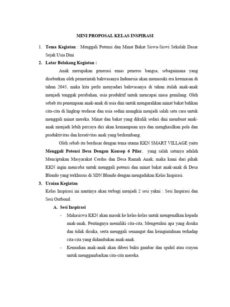Mini Proposal Kelas Inspirasi | PDF