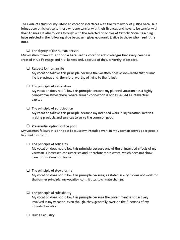 Ethicals Issues in My Vocation VT Script | PDF | Catholic Social Teaching | Natural Environment
