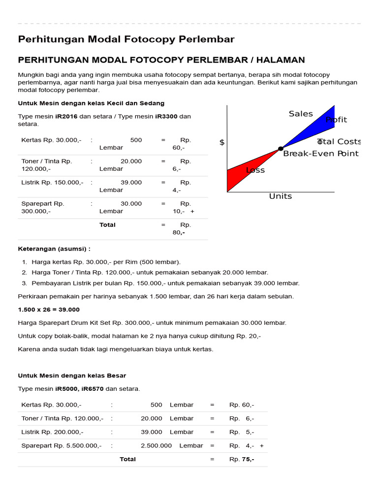 Perhitungan Modal Fotocopy Perlembar | PDF