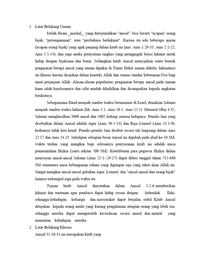 Latar Belakang Umum Amsal | PDF