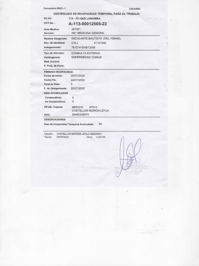 Certificado Incapacidad Temporal | PDF