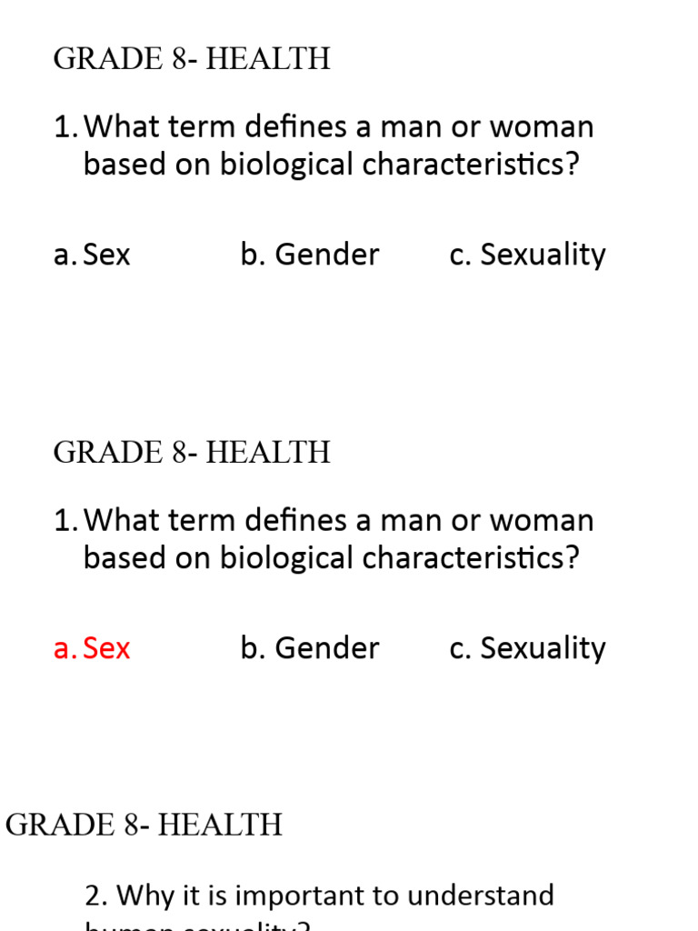 Grade 8 - Health Assessment | PDF | Gender Studies | Gender