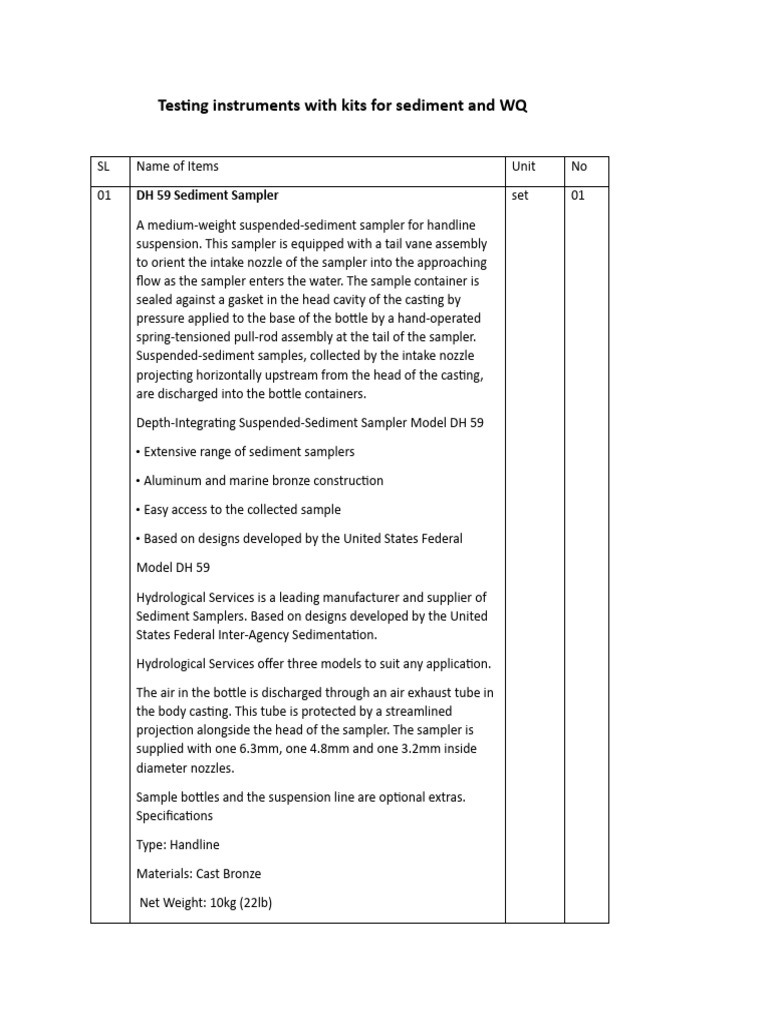 Testing Instruments With Kits For Sediment and WQ | PDF | Water Quality ...