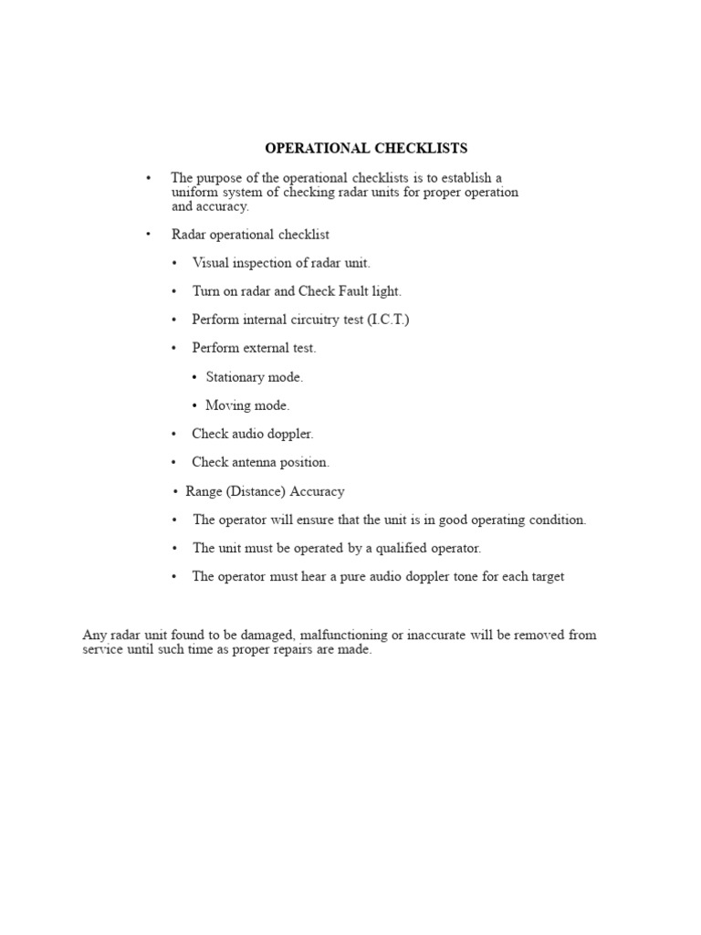 Radar - Operational Checklist | PDF