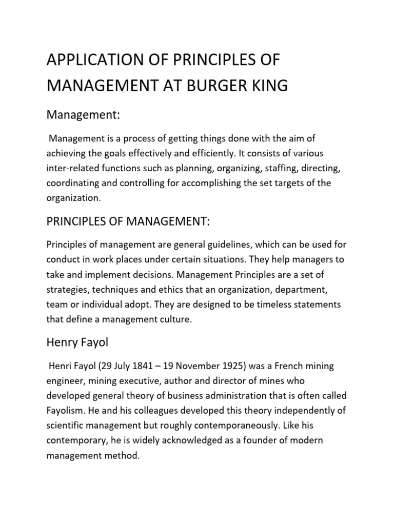 Burger King Management Principles | PDF | Business | Economies
