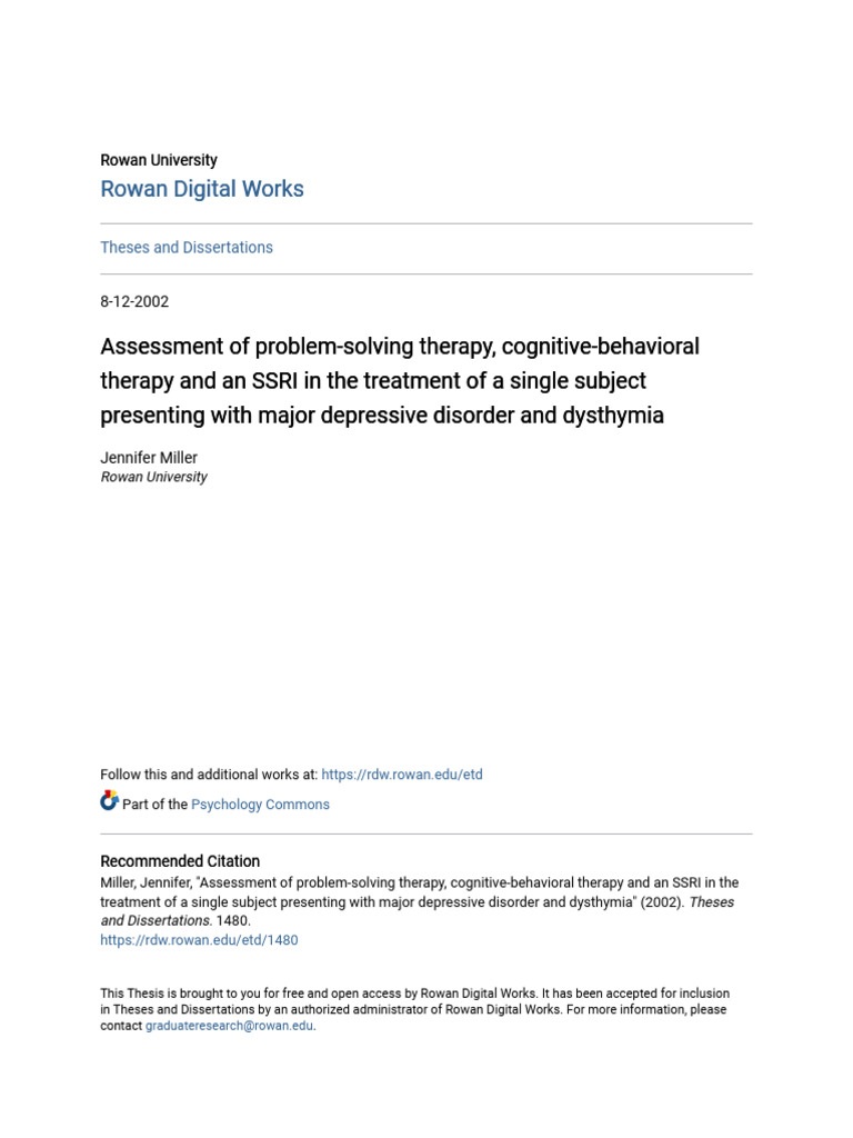 Assessment of problem-solving therapy cognitive-behavioral therapy and an SSRI in the treatment ...
