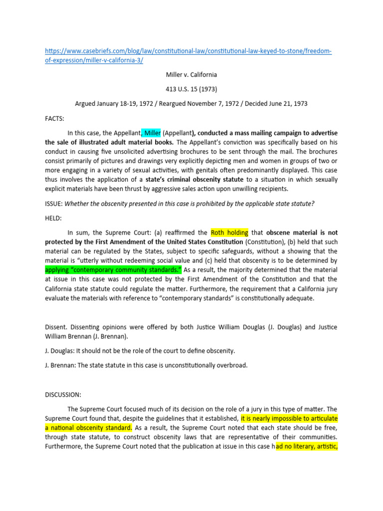 Miller v. California | Download Free PDF | Miller V. California ...