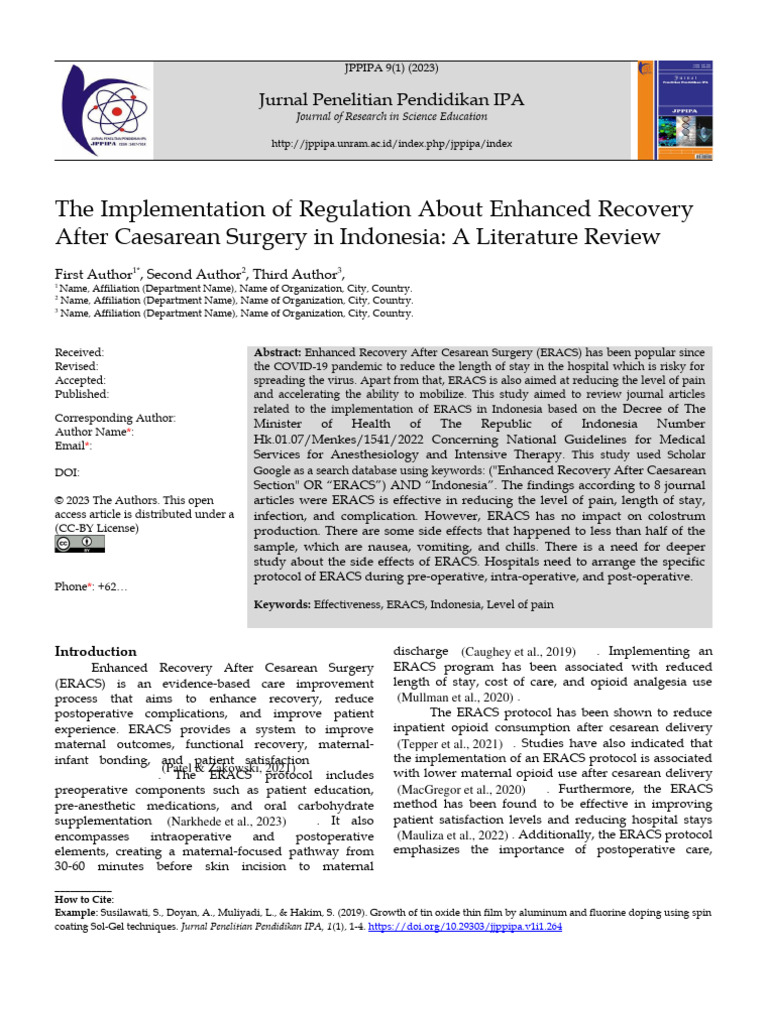 Eracs in Indonesia Jppipa | PDF | Surgery | Caesarean Section