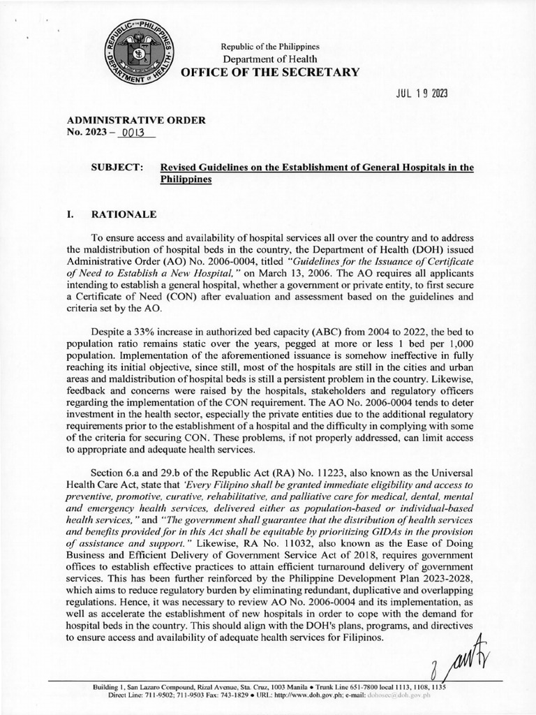 DOH AO No. 2023-0013 | PDF | Health Care | Health Facility