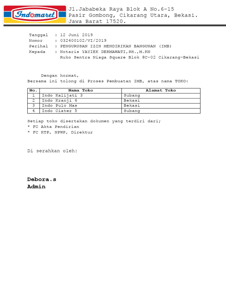 Penawaran IMB (INDOMARET) | PDF