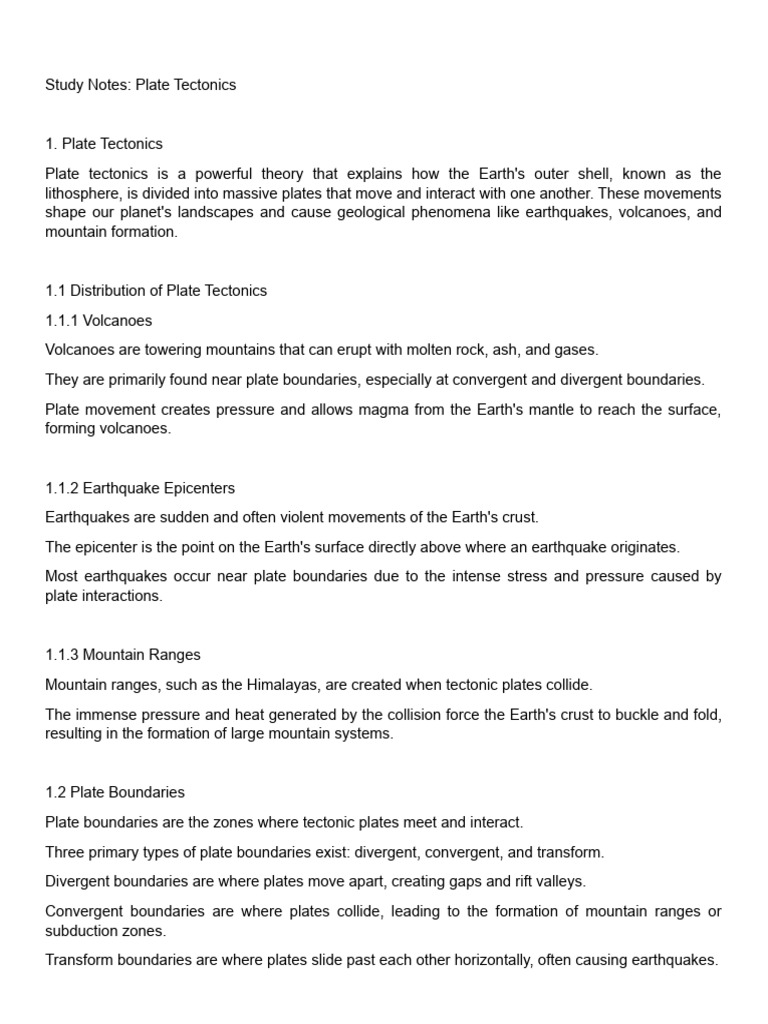 Study Notes For Plate Tectonics | Download Free PDF | Plate Tectonics ...
