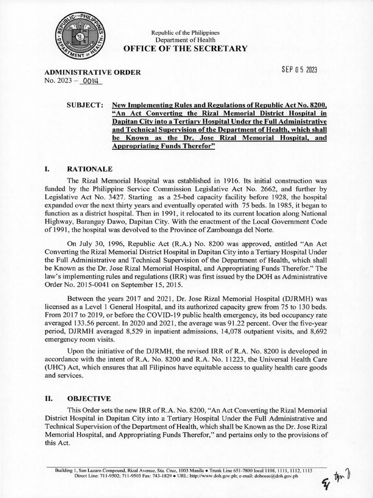 DOH AO No. 2023-0014 | PDF | Health Care | Hospital