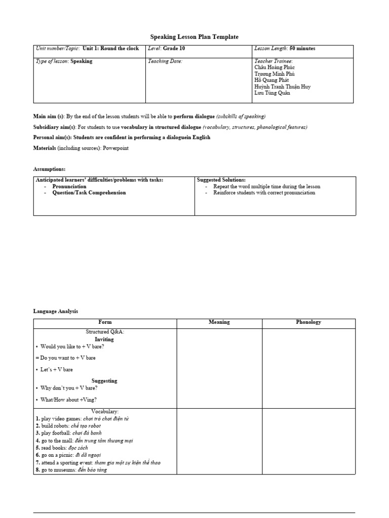 Speaking Lesson Plan - LTT Group | PDF | Human Communication ...