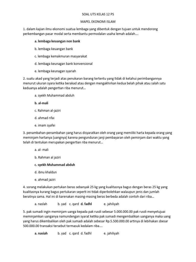 Soal Uts Kelas 12 PS Mapel Ekonomi Islam | PDF | Politik