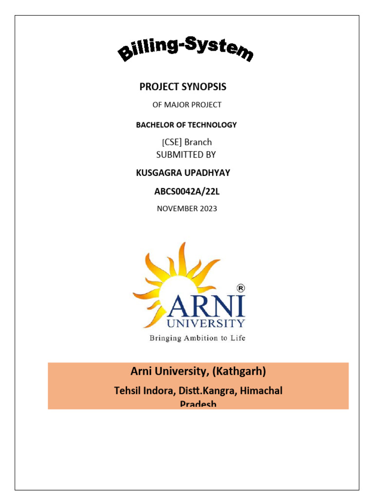 Simple Billing System - (PROJECT SYNOPSIS) | PDF | Invoice | Software ...
