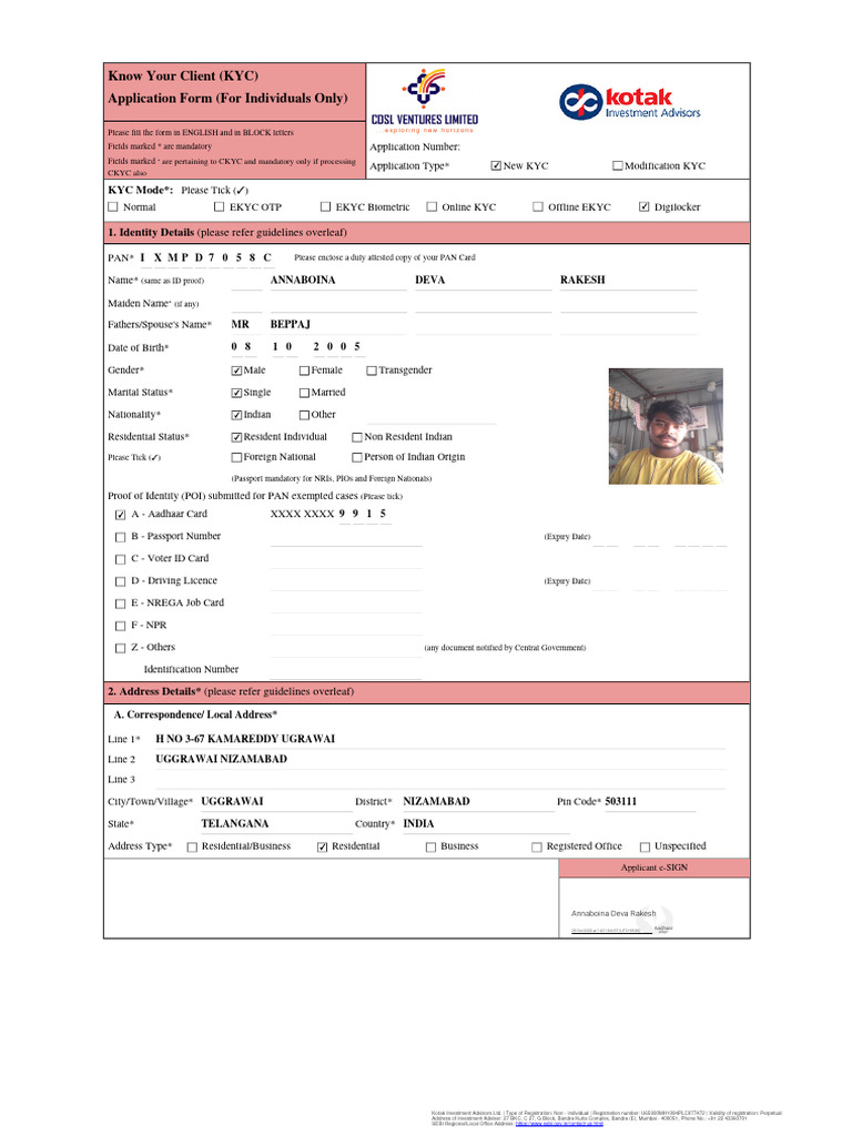 SIGNED KYC AOF 6538d705700e2e1f9e44c3a7 | PDF | Identity Document | Access Control