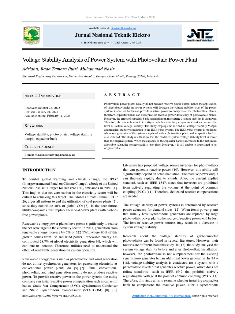 Voltage Stability Analysis of Power System With Photovoltaic Power ...