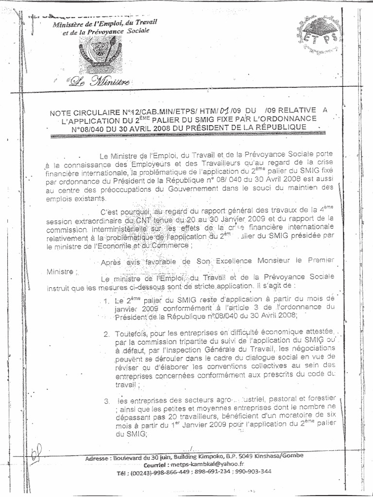 Note Circulaire Smig | PDF