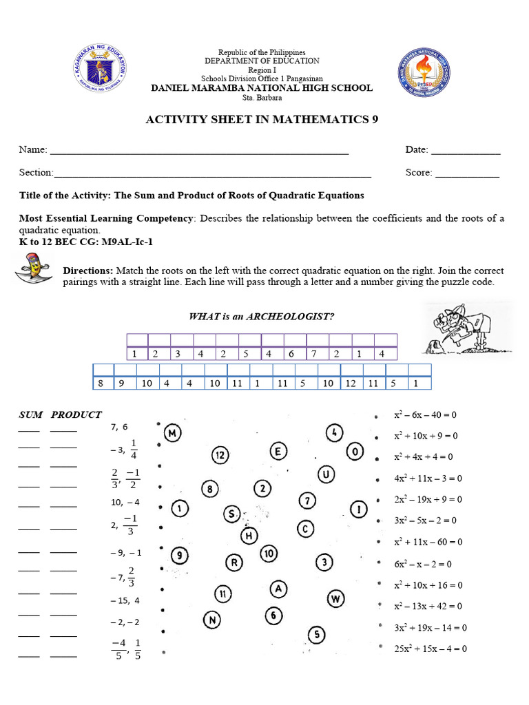 AS#2Sum and Product of Roots | PDF | Equations | Mathematical Analysis