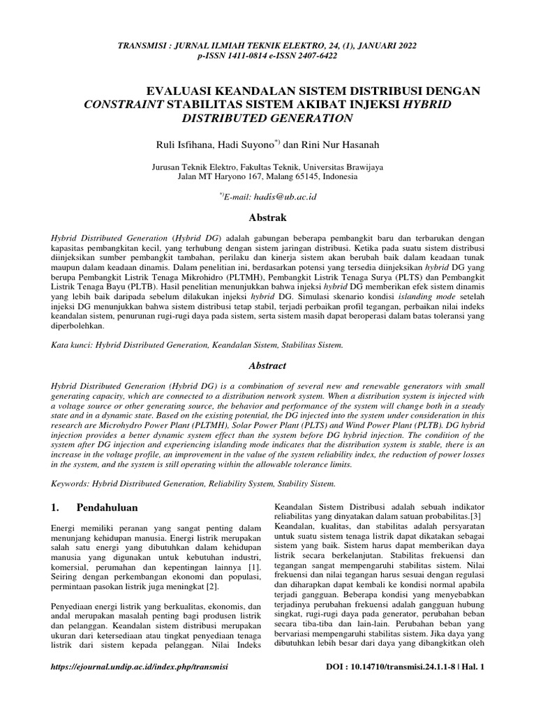 Evaluasi Keandalan Sistem Distribusi Dengan Constraintstabilitas Sistem ...