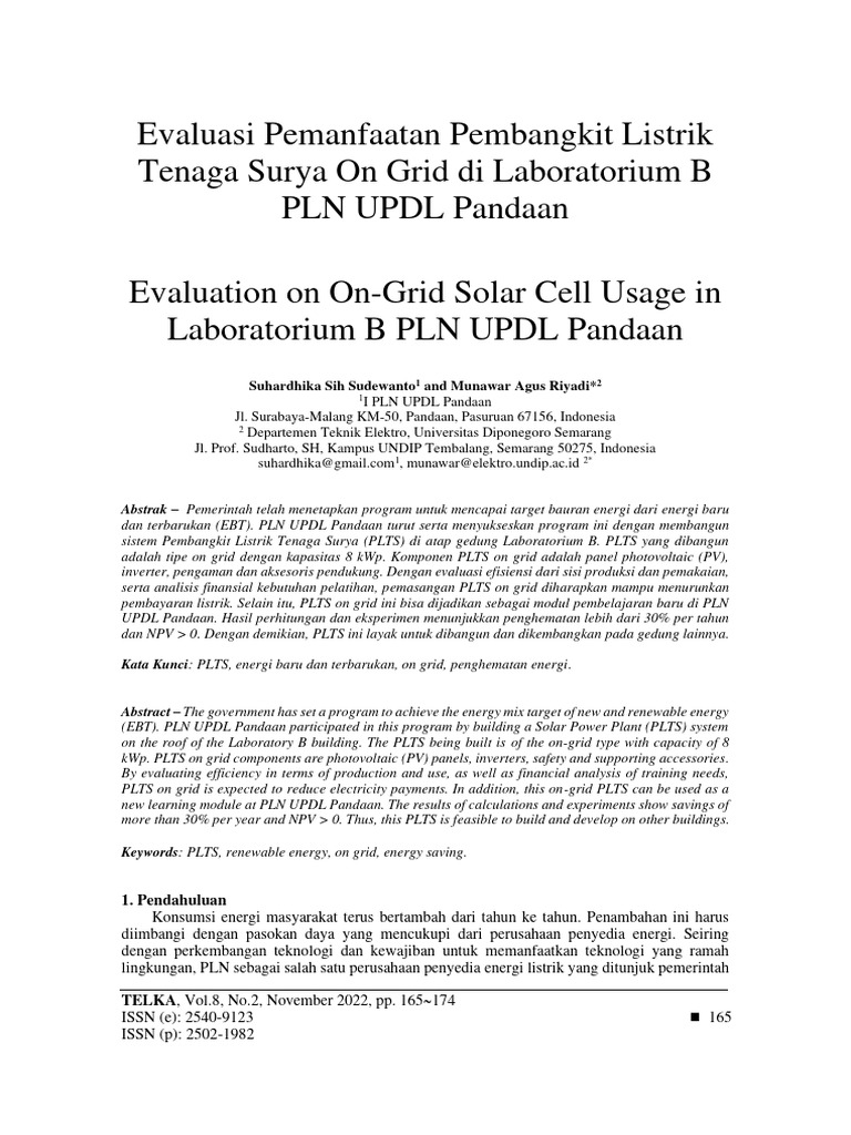 Evaluasi Pemanfaatan Pembangkit Listrik Tenaga Surya On Grid Di ...