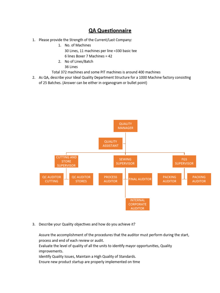 QA Questionnaire Claudia | PDF | Audit | Quality Assurance