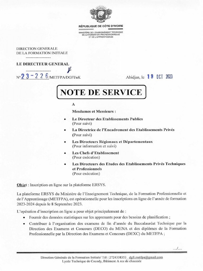 Inscription en Ligne Sur La Plateforme ERSYS | PDF