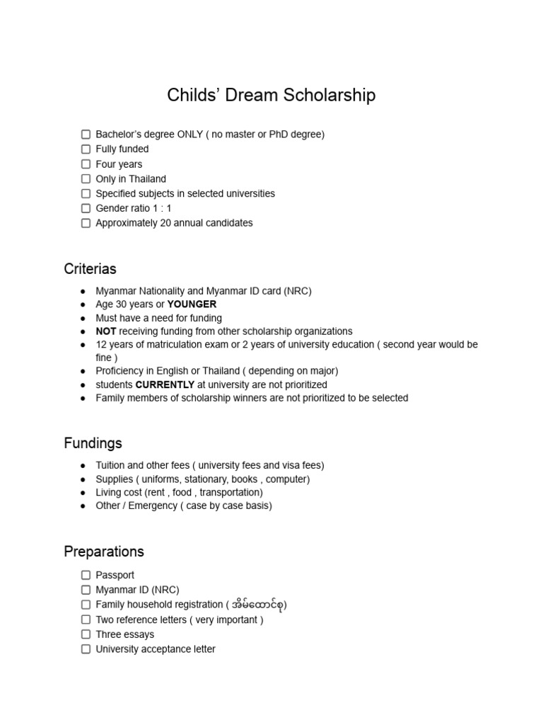 Childs' Dream Scholarship | PDF | Business | Social Science