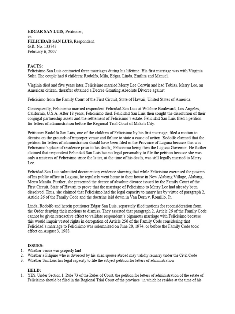 Luis V Luis | PDF | Marriage | Divorce