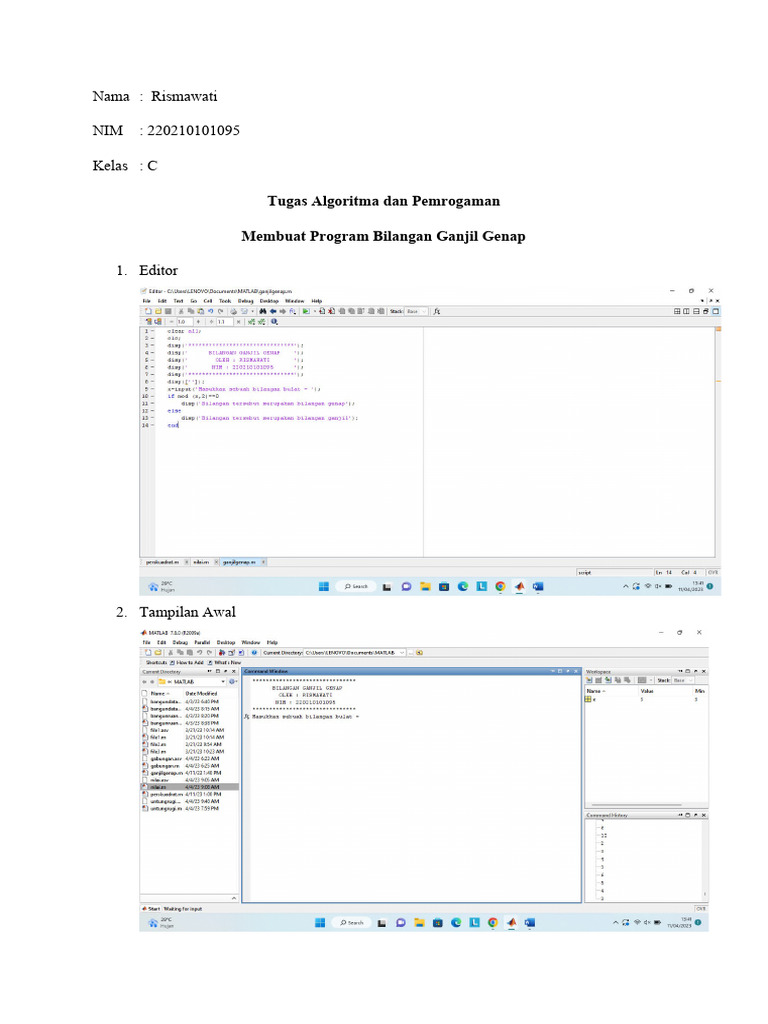 Ganjil Genap Matlab | PDF | Komputer | Teknologi & Rekayasa