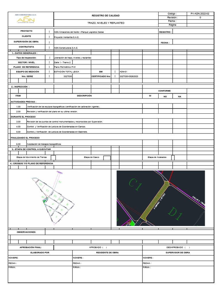 Protocolo de Trazos, Niveles y Replanteo (CALLE 1 - TRAMO 2) | PDF | Topografía