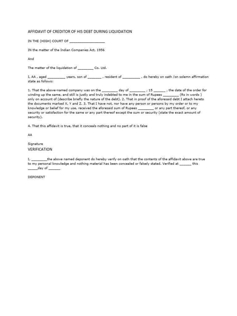 Affidavit of Creditor of His Debt During Liquidation | PDF