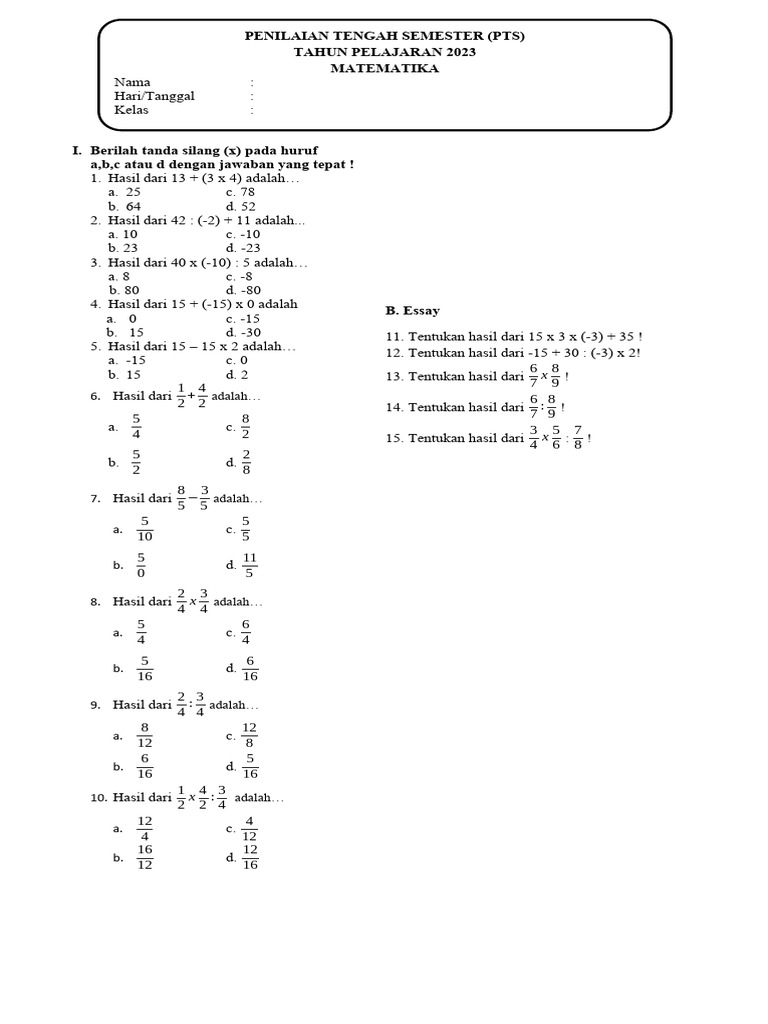 PTS MTK Kelas 5 | PDF